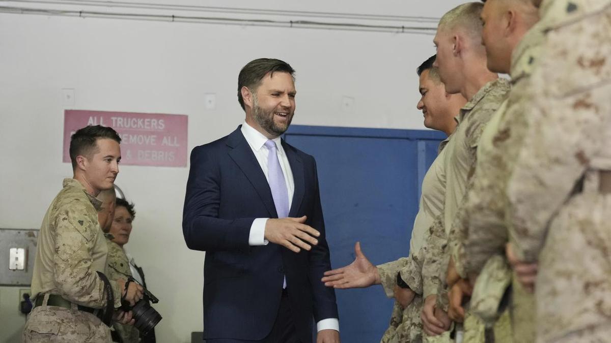 Vice President JD Vance mocks Latino Senator Alex Padilla, during a ...