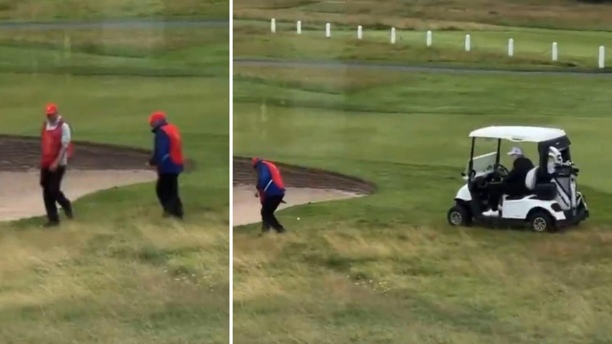 Donald Trump golf video: Golf ball dropped in front of bunker in ...
